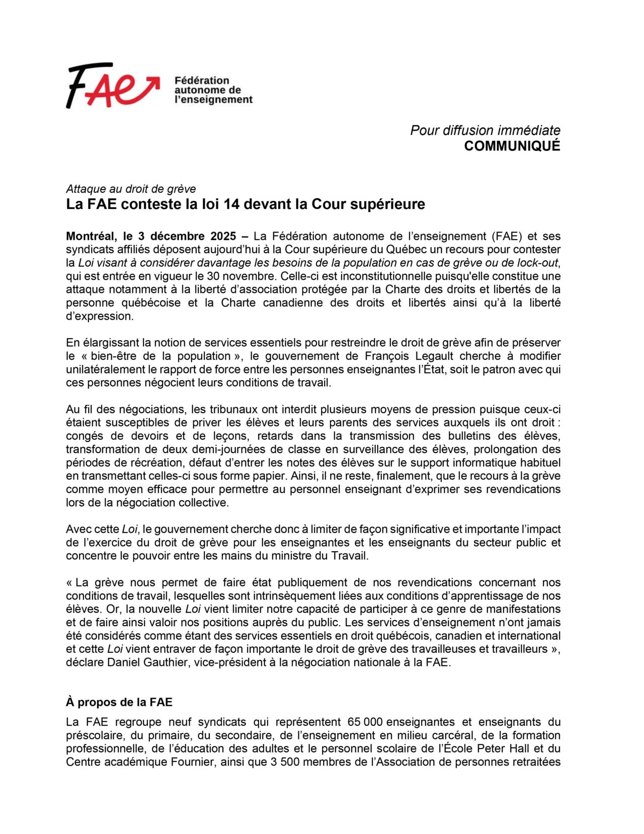 La FAE conteste la loi 14 devant la Cour supérieure | Le Syndicat de l ...