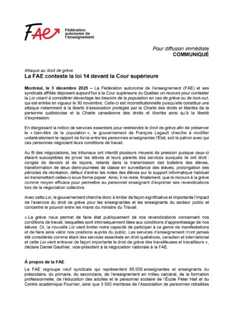 La FAE conteste la loi 14 devant la Cour supérieure | Le Syndicat de l ...